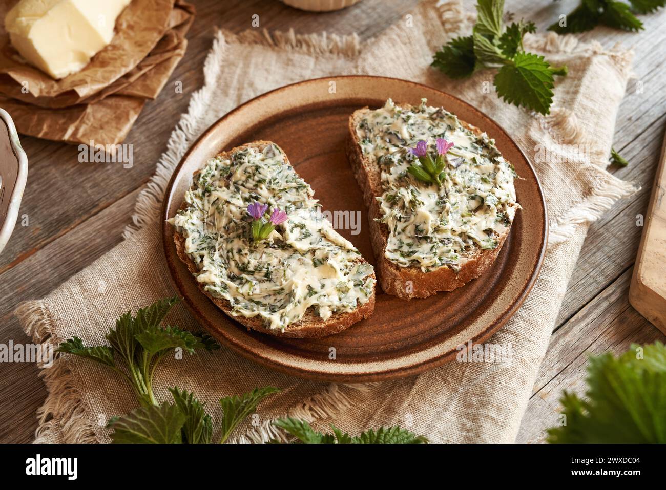 Nettle butter - homemade bread spread made of wild edible plants ...