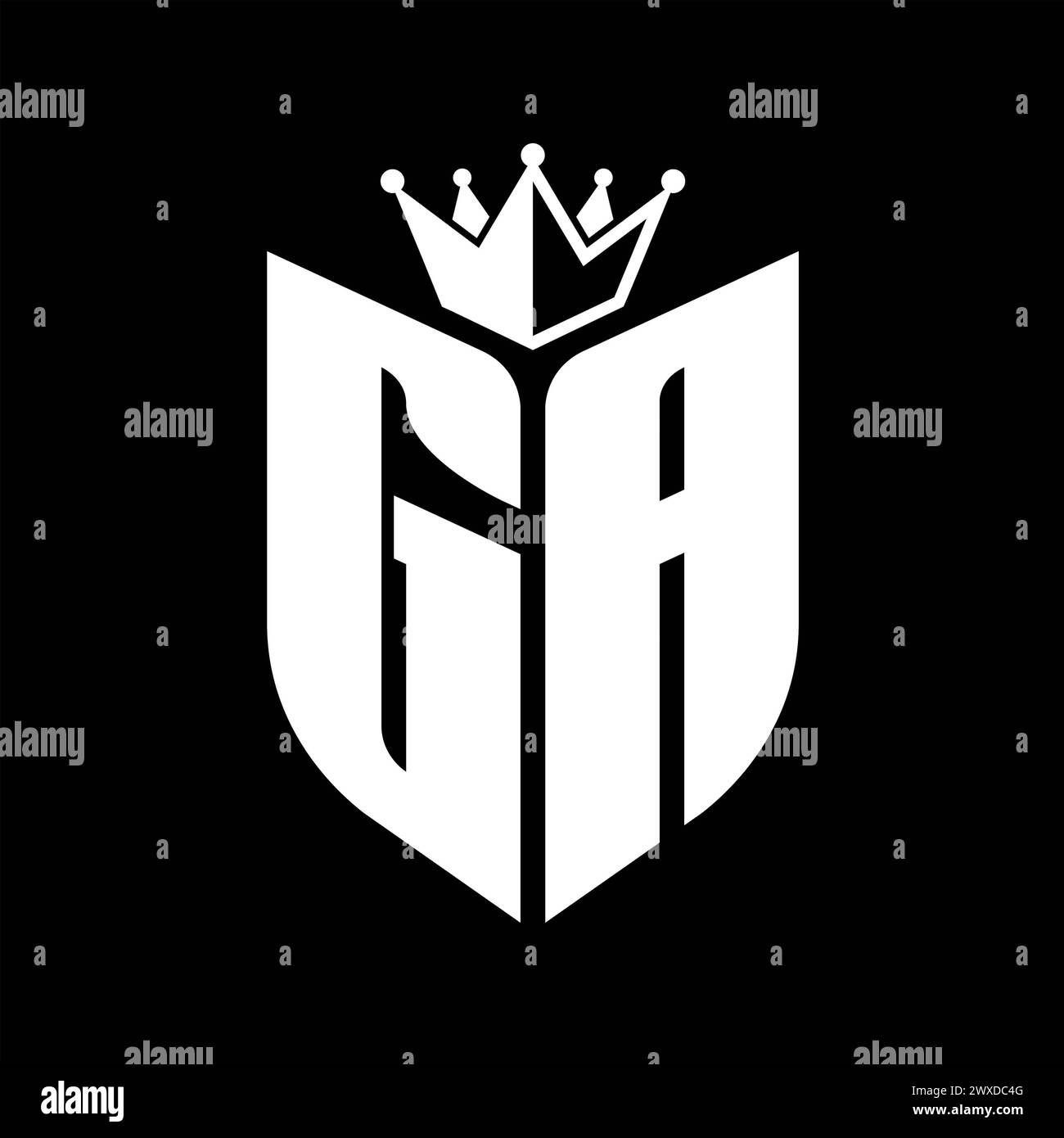 GA Letter monogram with shield shape with crown black and white color ...