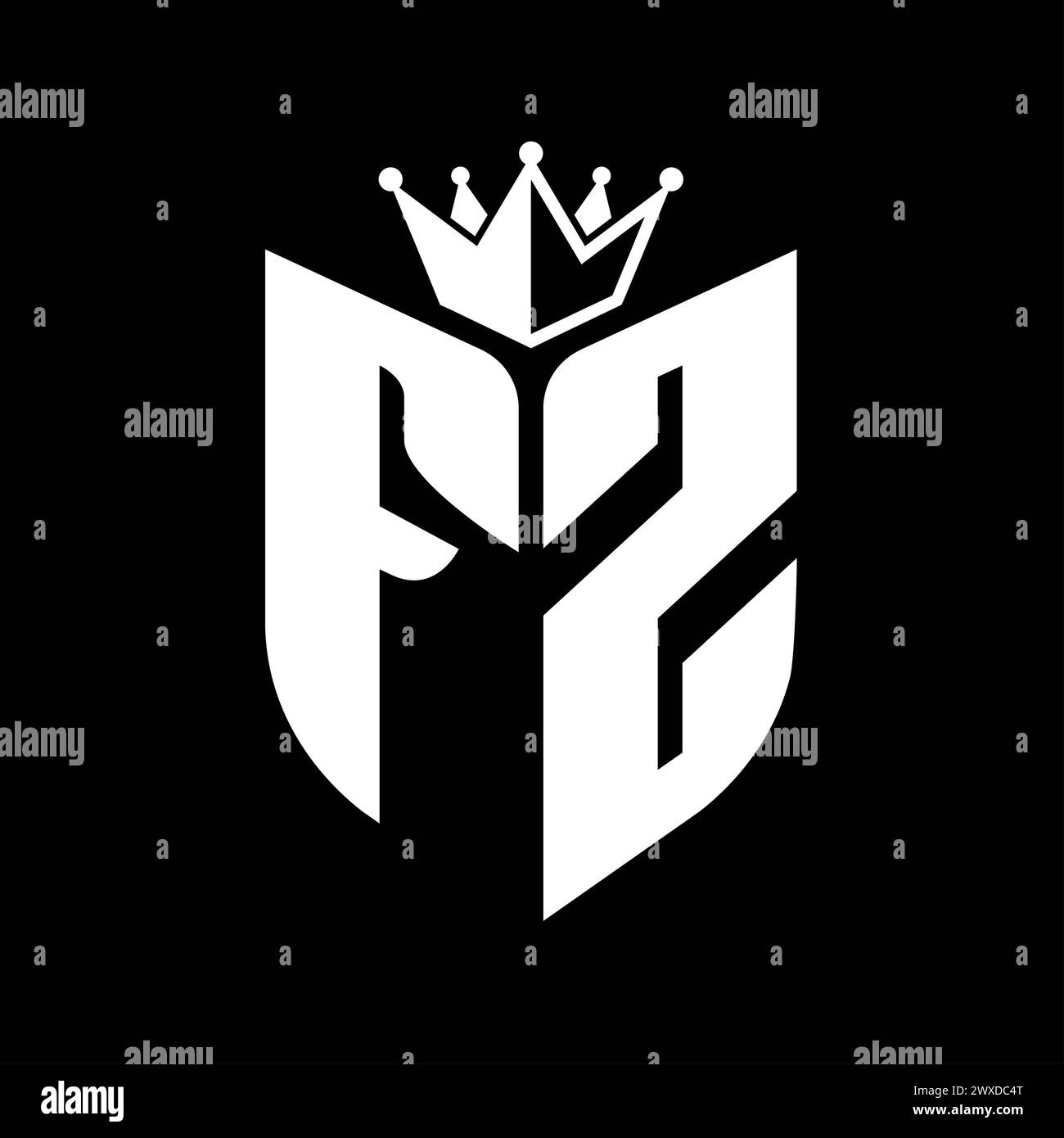 FZ Letter monogram with shield shape with crown black and white color design template Stock ...