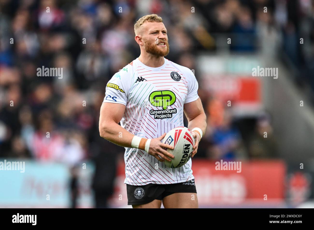 Luke Thompson of Wigan Warriors during pre match warm up ahead of the ...