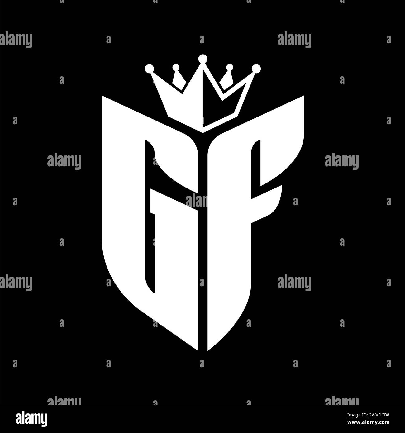 GF Letter monogram with shield shape with crown black and white color ...