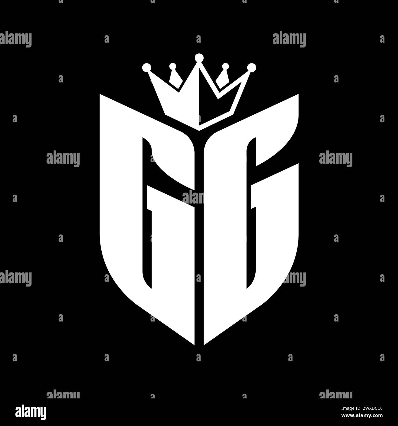 GG Letter monogram with shield shape with crown black and white color ...