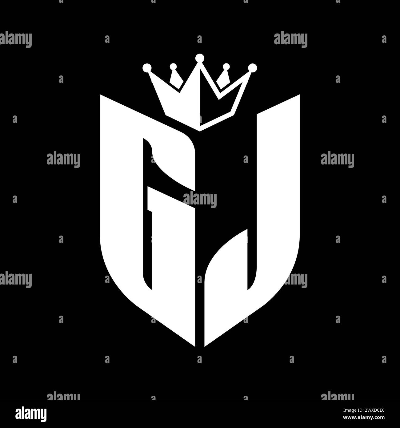 GJ Letter monogram with shield shape with crown black and white color design template Stock ...