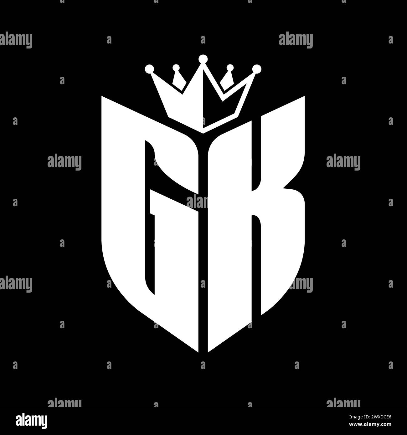 GK Letter monogram with shield shape with crown black and white color ...