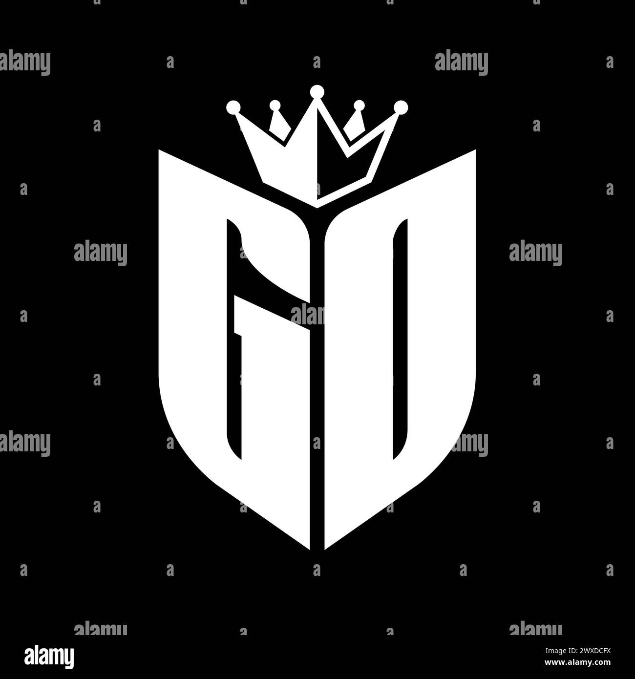 GO Letter monogram with shield shape with crown black and white color ...