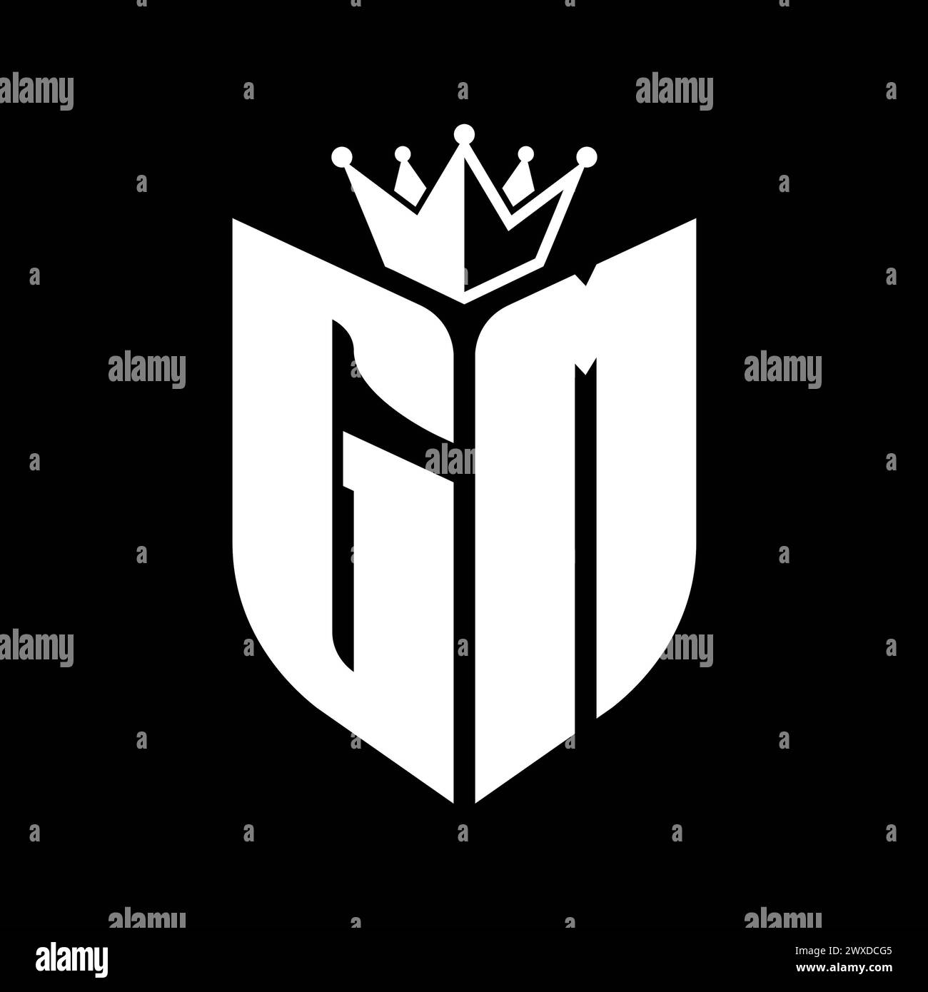 GM Letter monogram with shield shape with crown black and white color ...