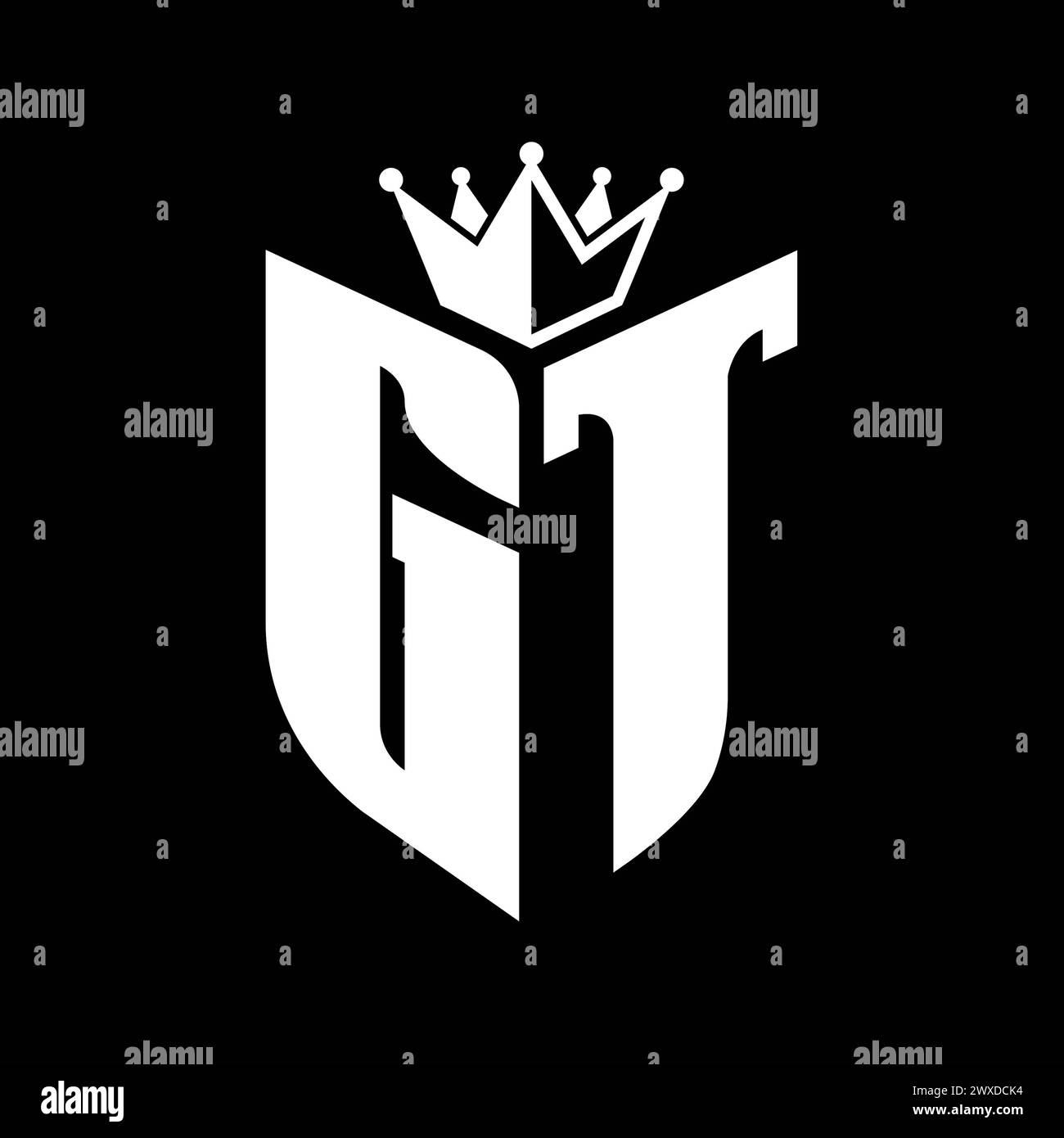 GT Letter monogram with shield shape with crown black and white color ...