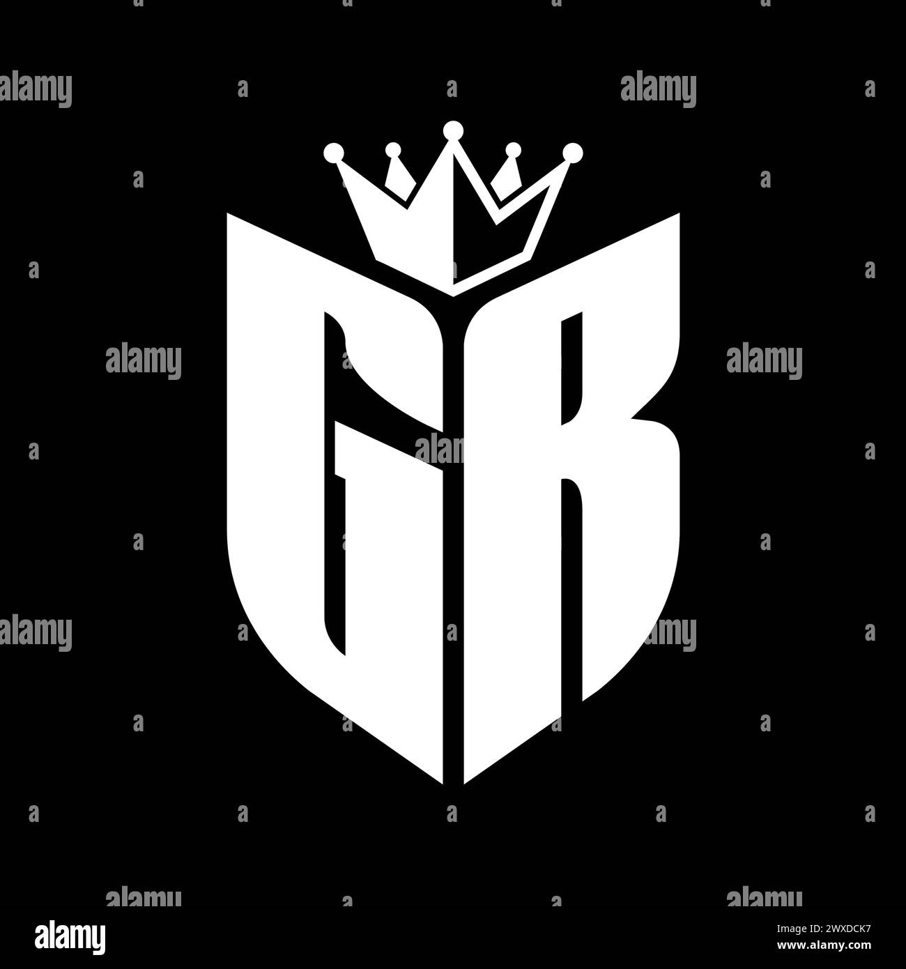 GR Letter monogram with shield shape with crown black and white color ...