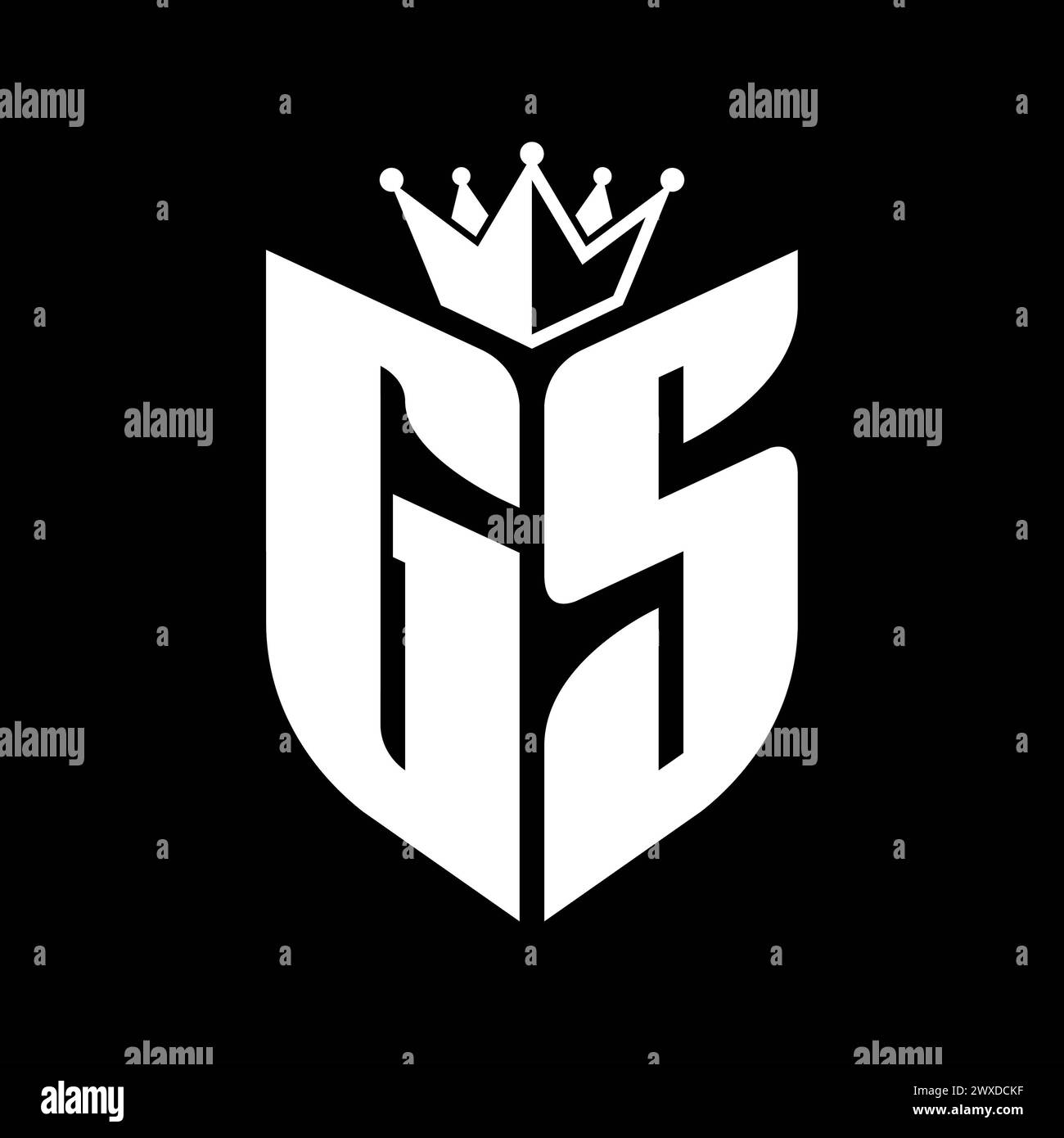 GS Letter monogram with shield shape with crown black and white color ...