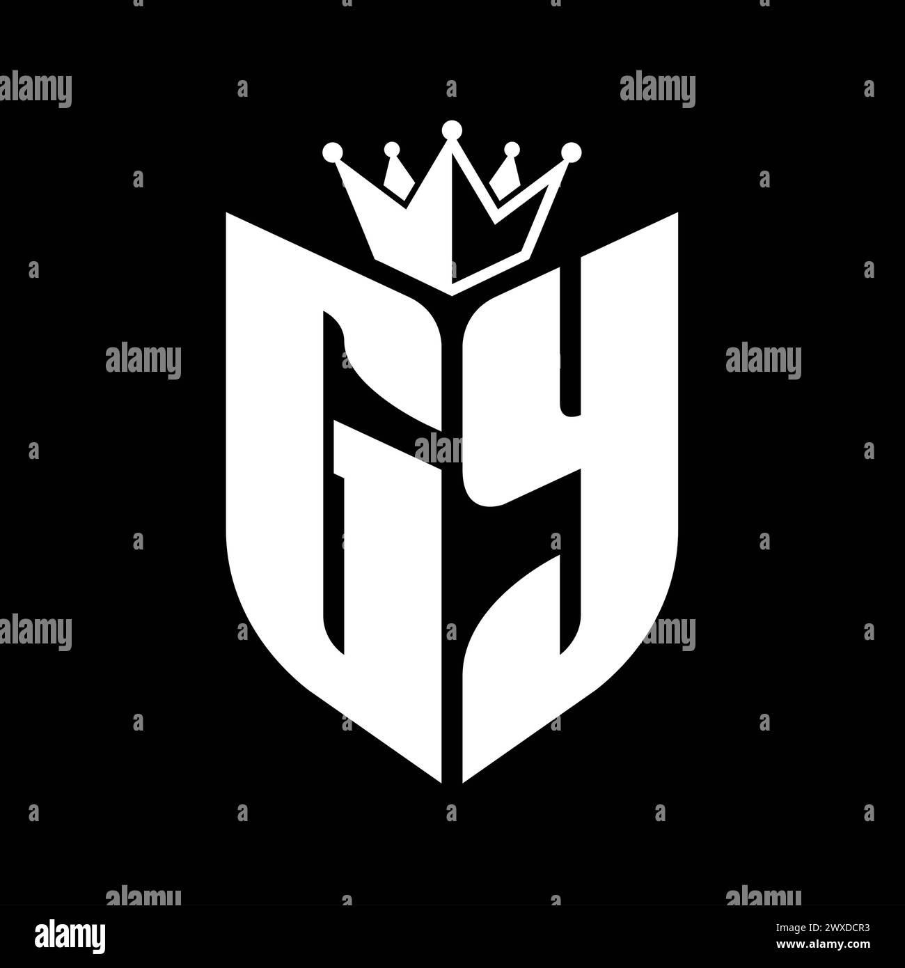 GY Letter monogram with shield shape with crown black and white color design template Stock ...