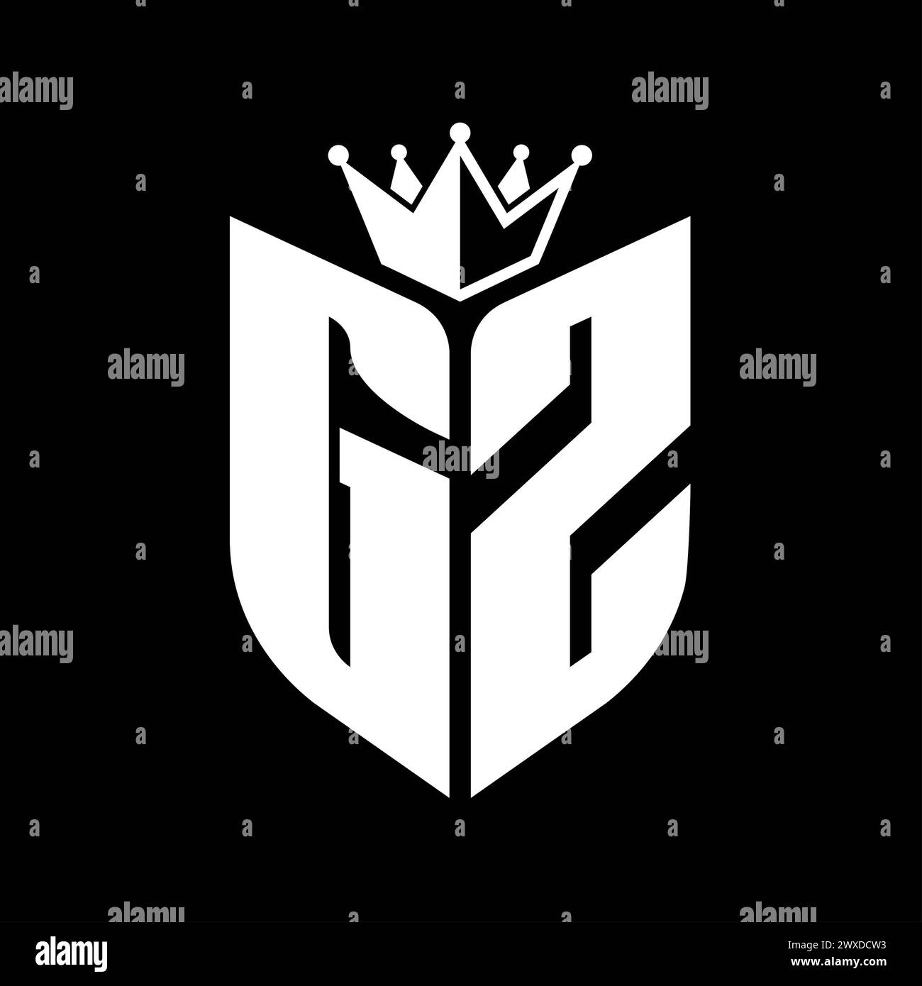 GZ Letter monogram with shield shape with crown black and white color ...
