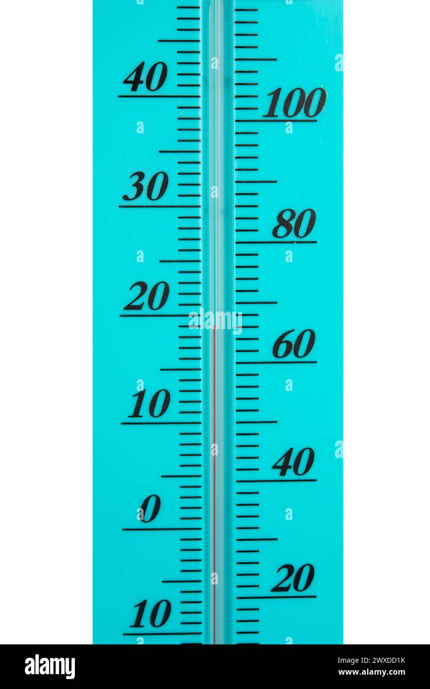 Atmospheric plastic meteorology thermometer isolated on white ...