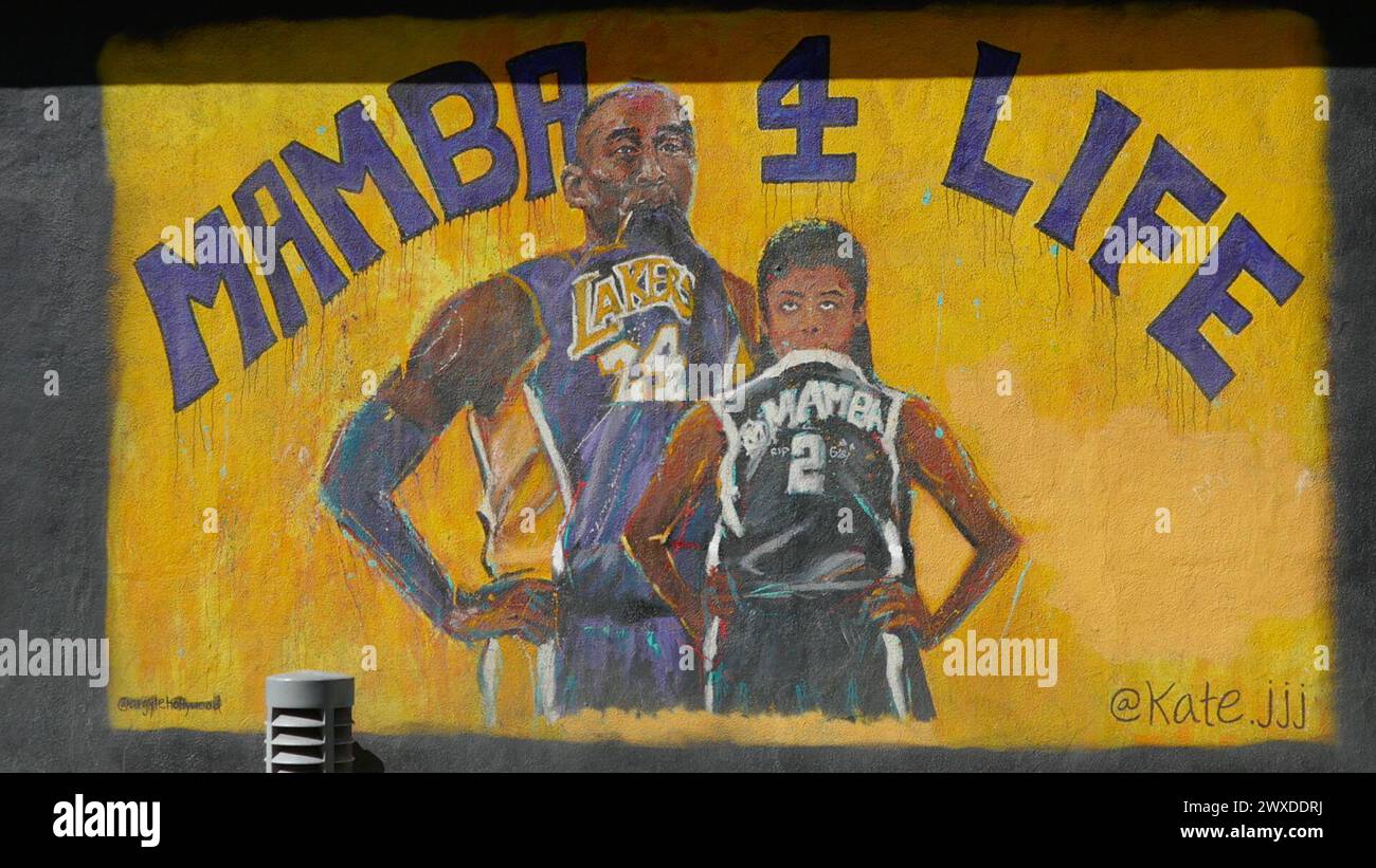Los Angeles, California, USA 29th March 2024 Kobe Bryant and Gigi Bryant Mamba 4 Life Street Art ...