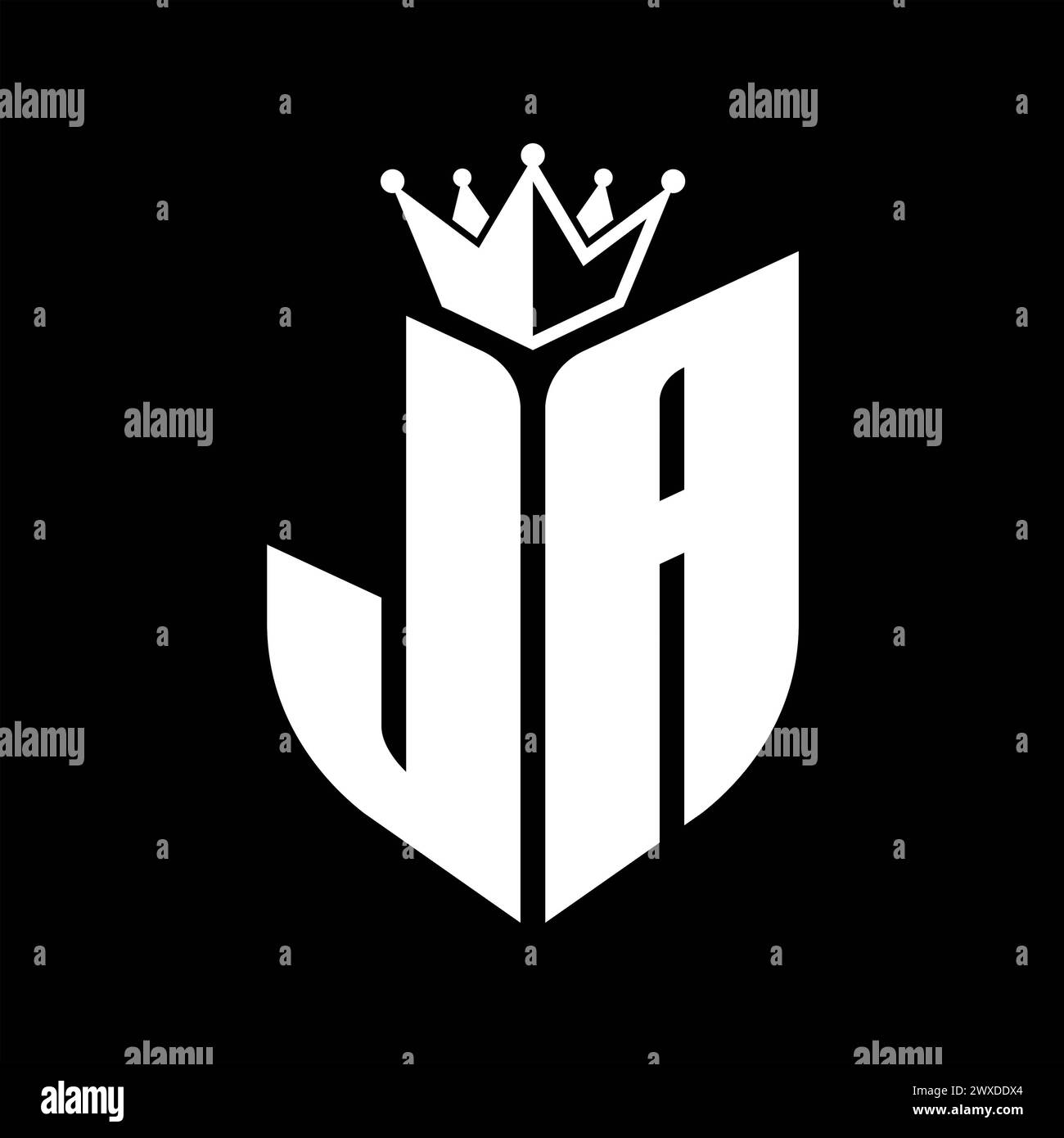 JA Letter monogram with shield shape with crown black and white color ...