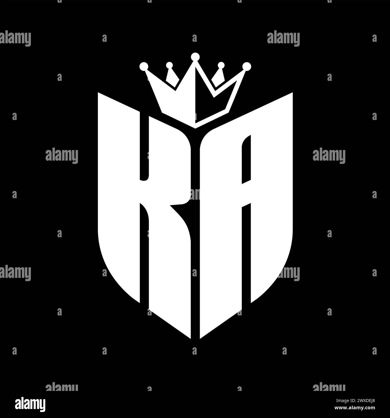 KA Letter monogram with shield shape with crown black and white color ...