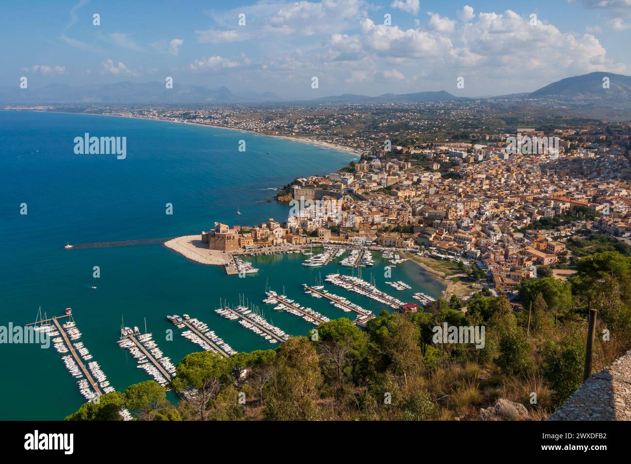 panoramic view of the Sicilian coast from the Castellammare del Golfo ...