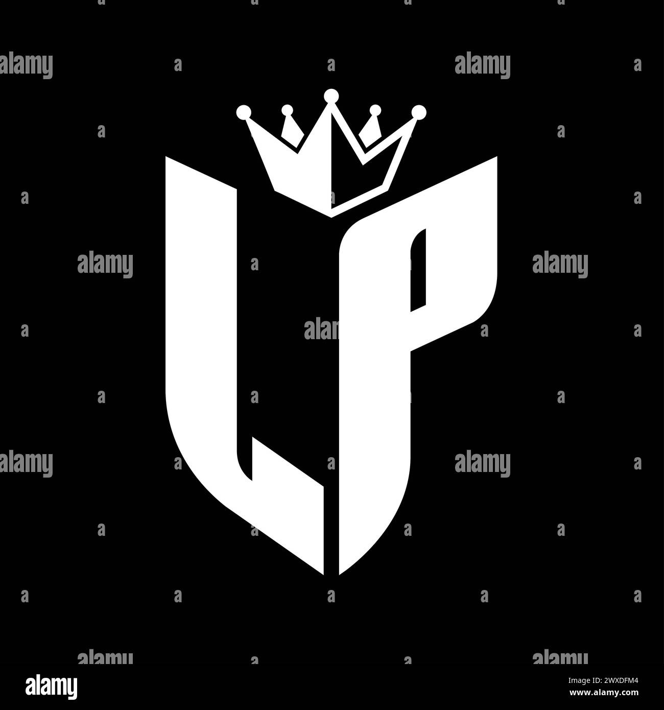 LP Letter monogram with shield shape with crown black and white color ...