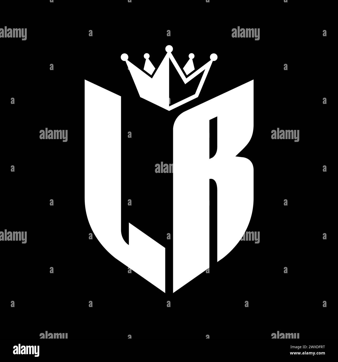 LR Letter monogram with shield shape with crown black and white color ...