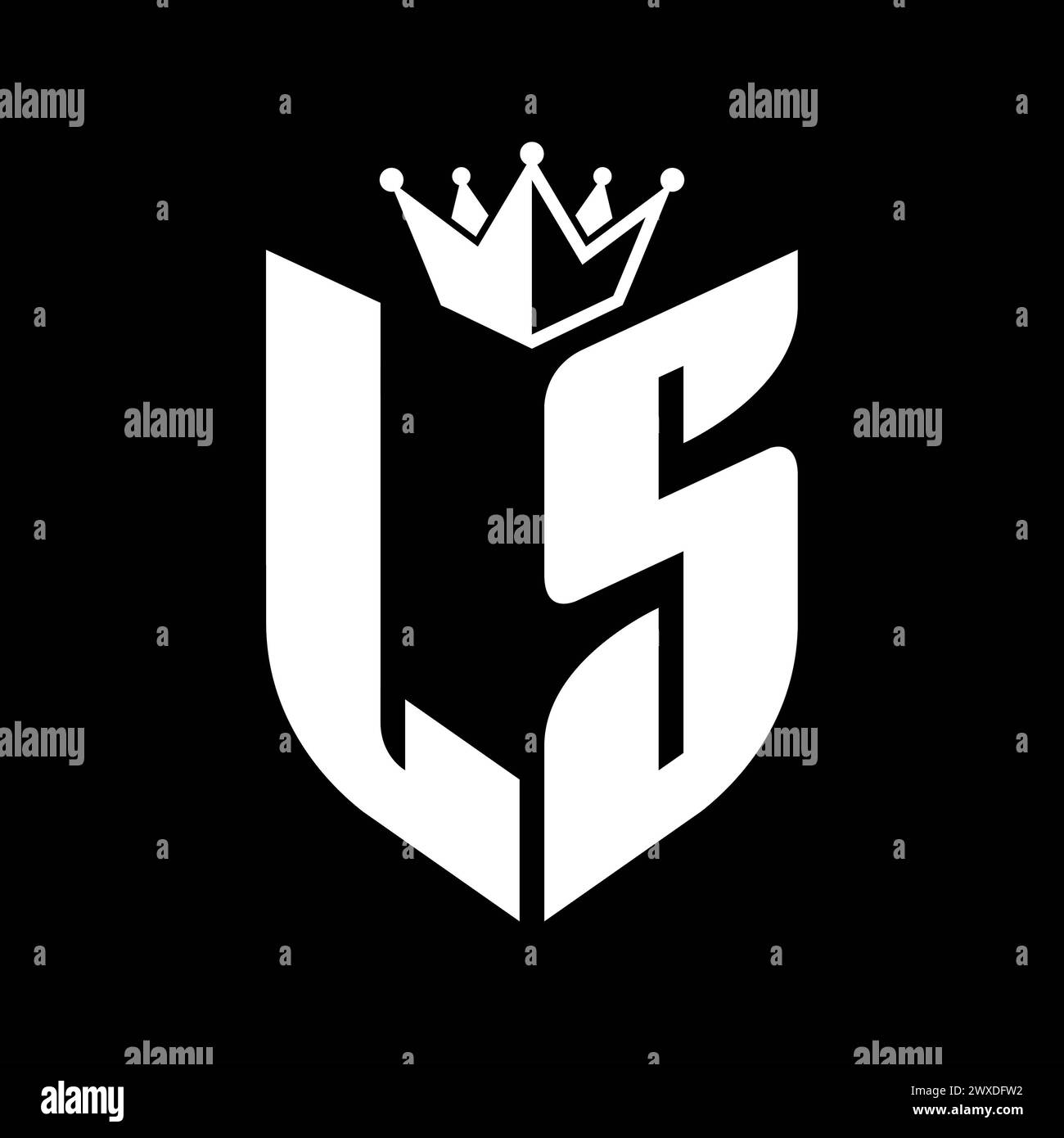 LS Letter monogram with shield shape with crown black and white color design template Stock ...
