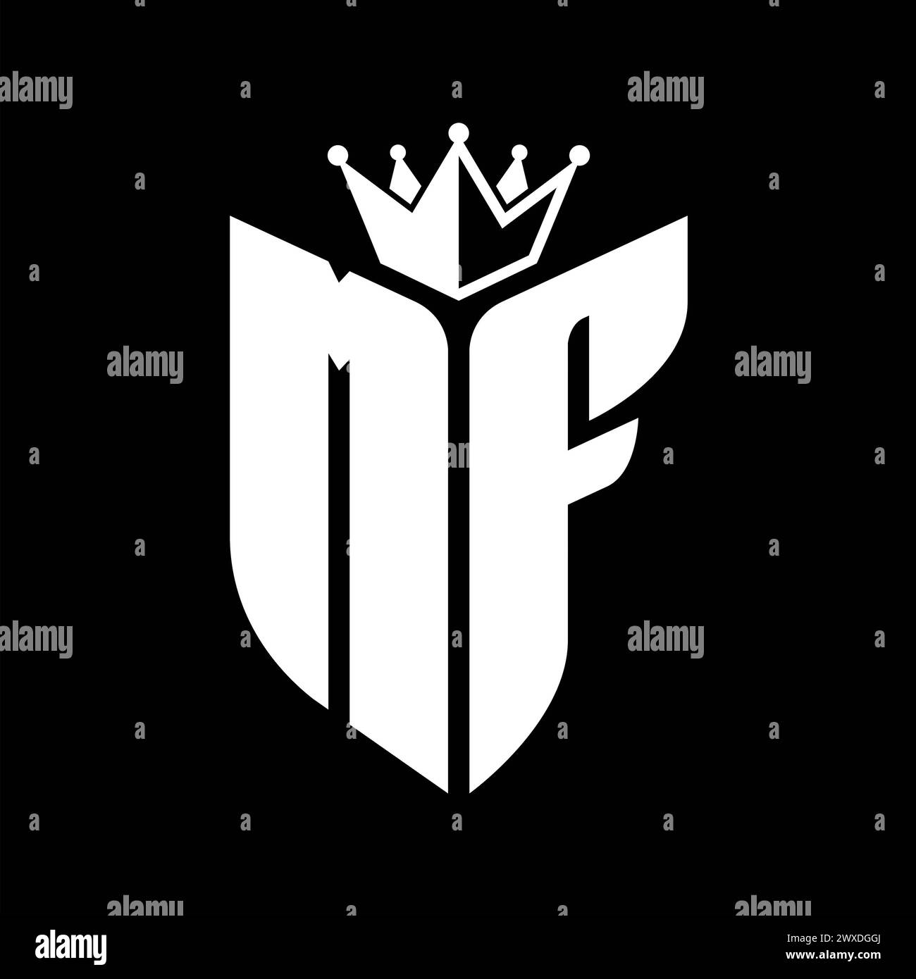 MF Letter monogram with shield shape with crown black and white color ...