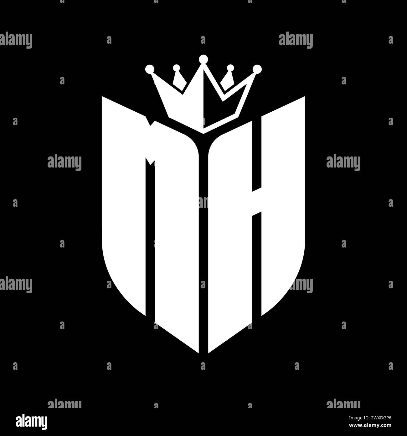 MH Letter monogram with shield shape with crown black and white color ...