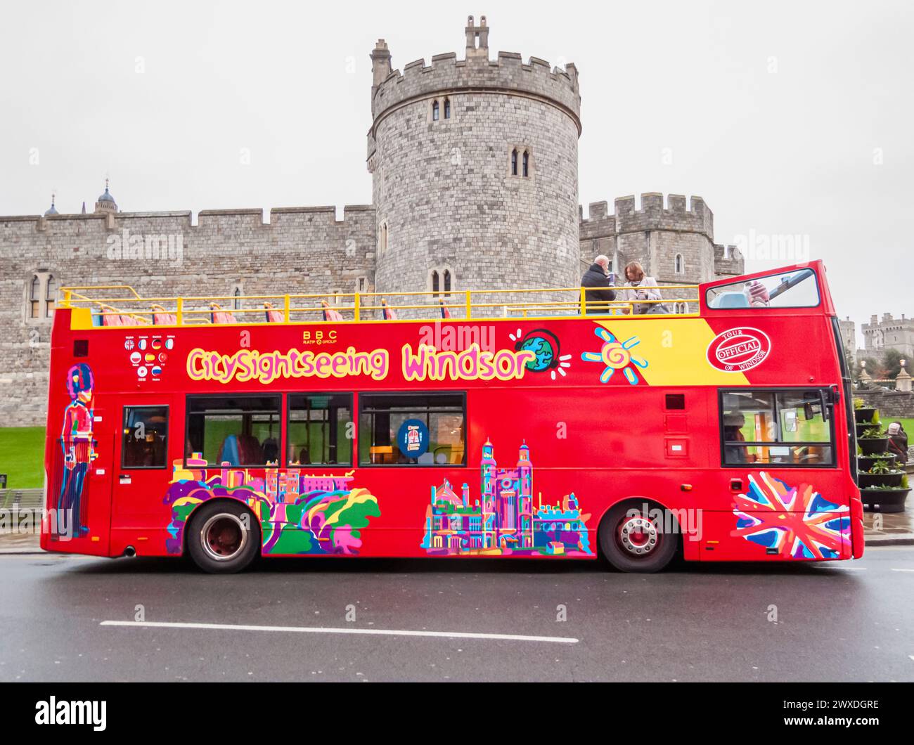 Red open top City Sightseeing hop-on hop-off double decker tour bus or ...