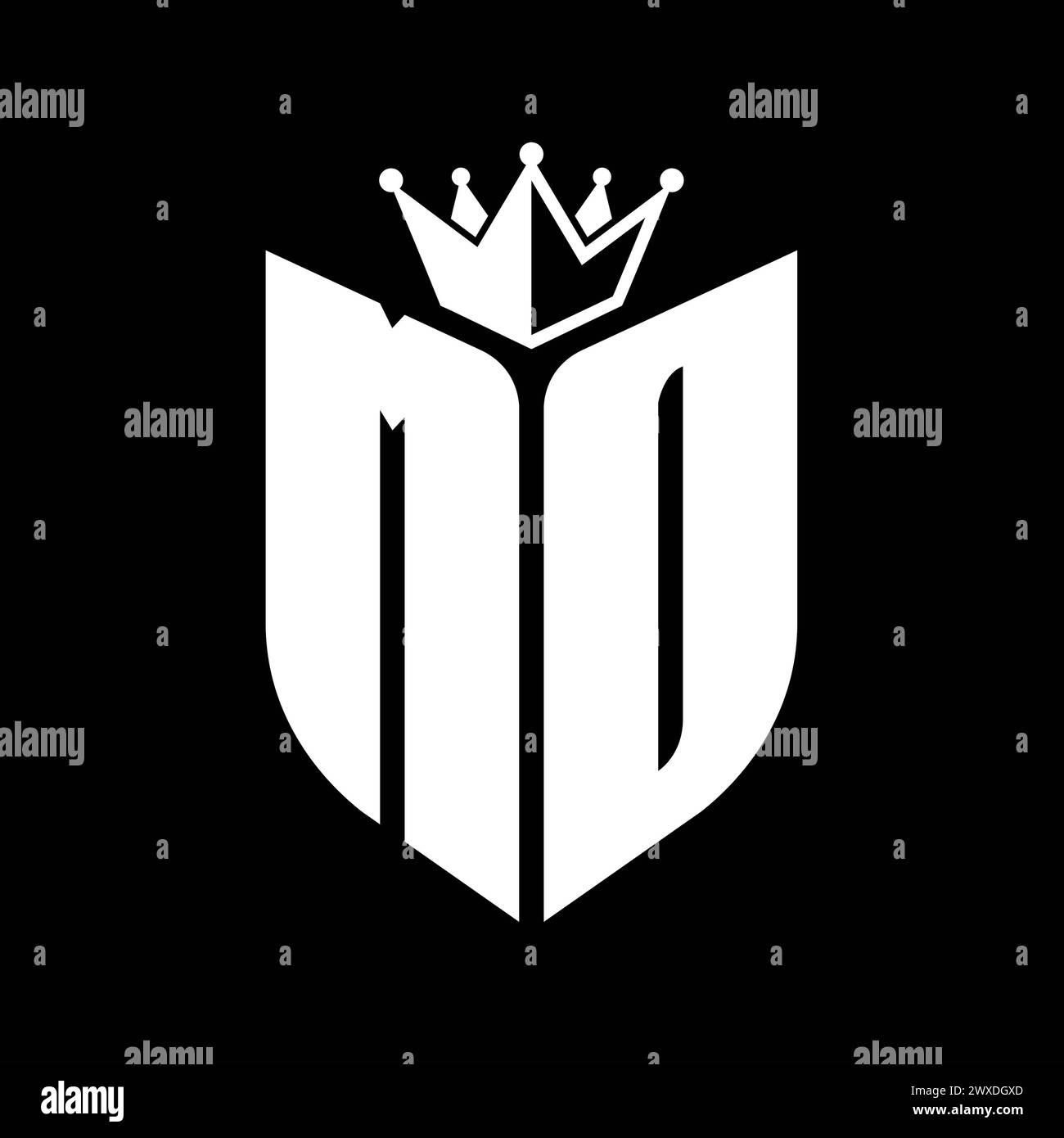 MO Letter monogram with shield shape with crown black and white color ...