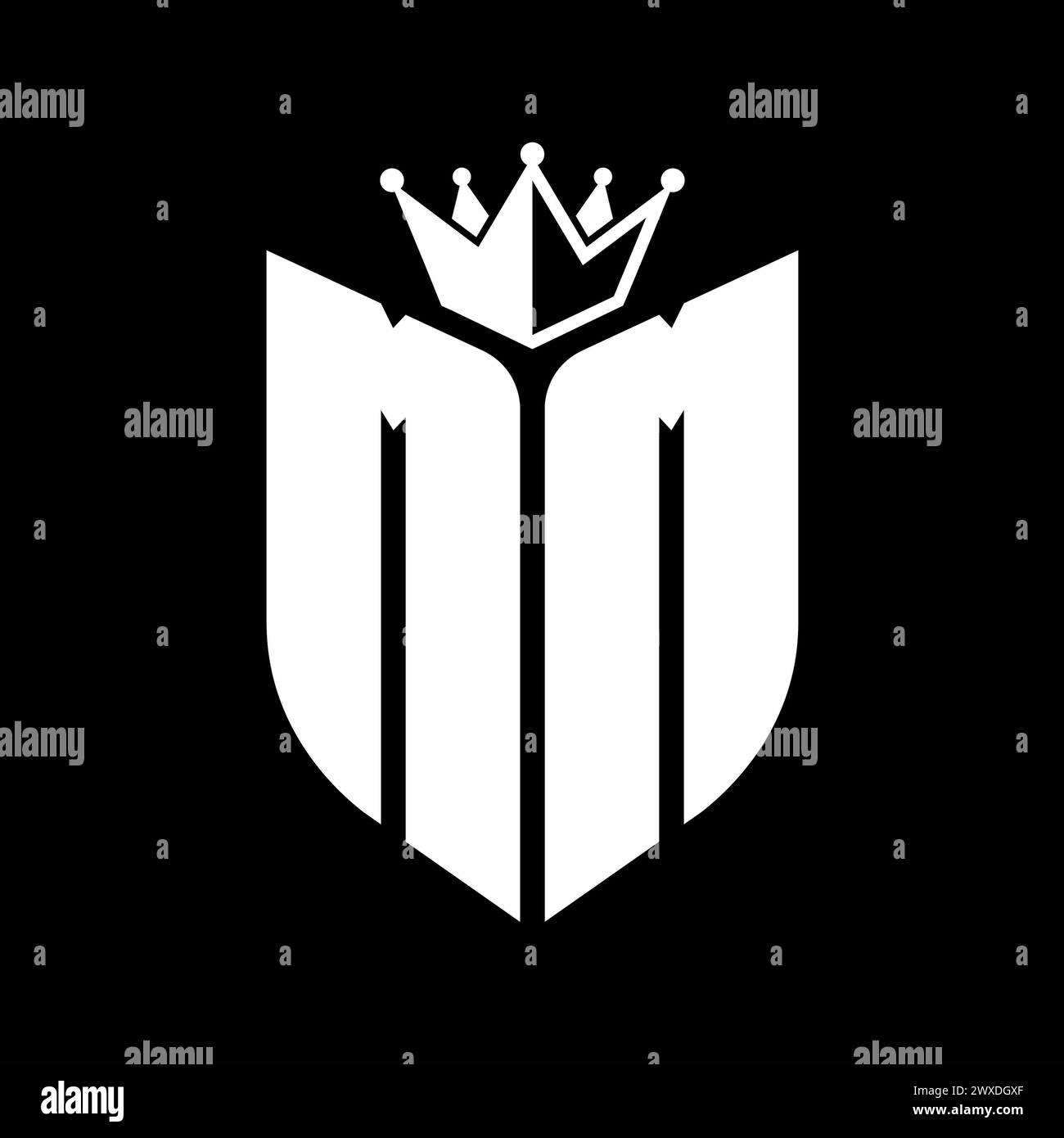 MM Letter monogram with shield shape with crown black and white color ...