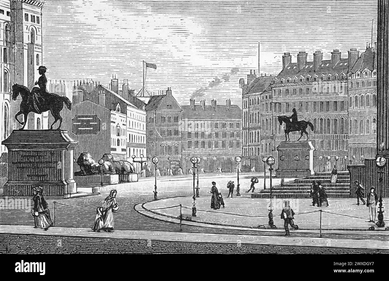 St George's Square, Liverpool in the 19th century. Black and White ...