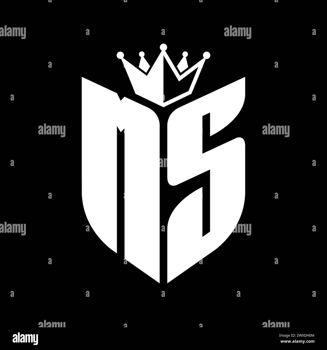 MS Letter monogram with shield shape with crown black and white color ...