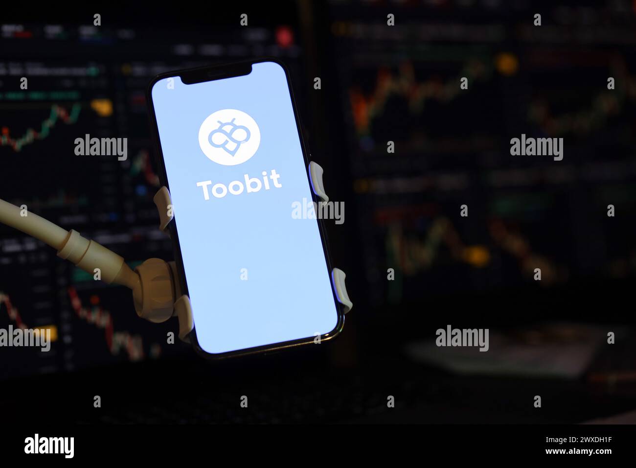 KYIV, UKRAINE - MARCH 15, 2024 Toobit logo on iPhone display screen and ...