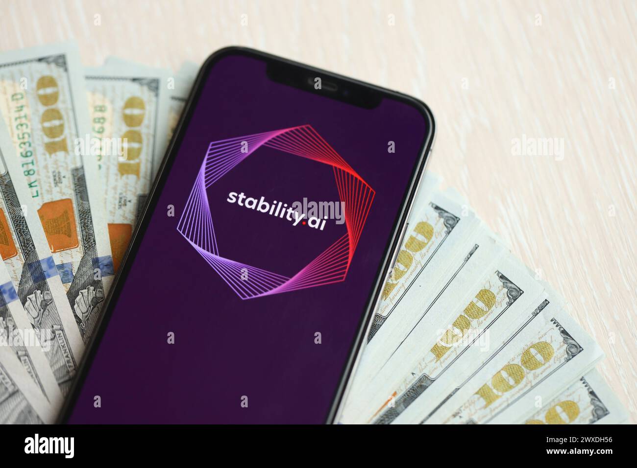 KYIV, UKRAINE - MARCH 17, 2024 StabilityAI logo on iPhone display ...