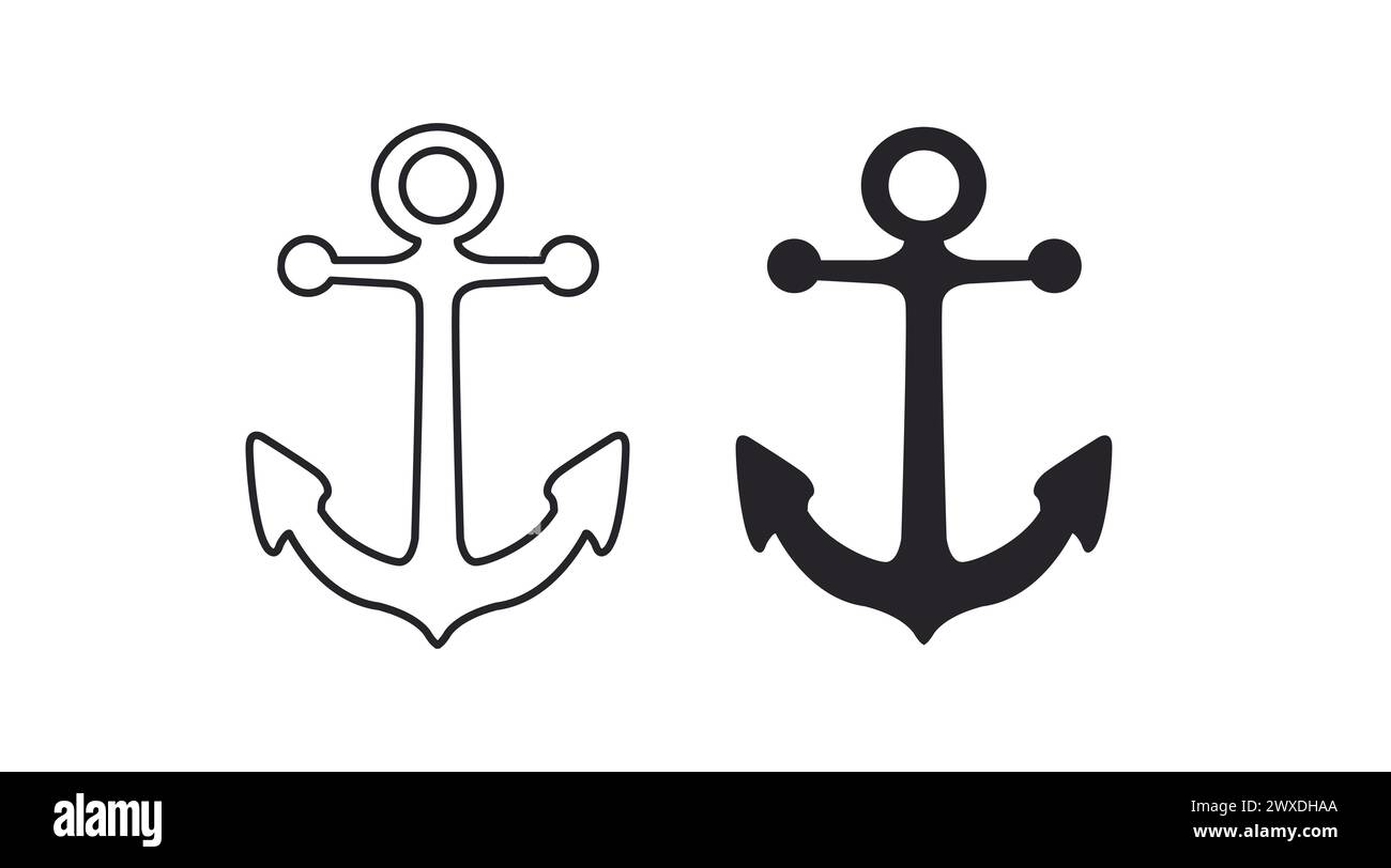 Anchor Icon Set. Black and white isolated illustration set of an anchor ...
