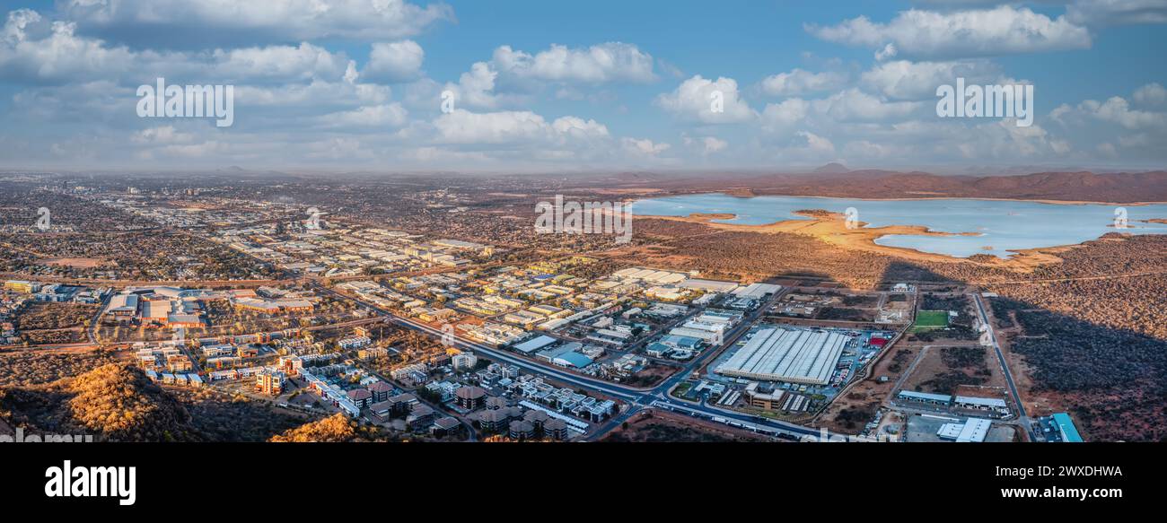 aerial view of gaborone capital city of Botswana, gaborone dam ...
