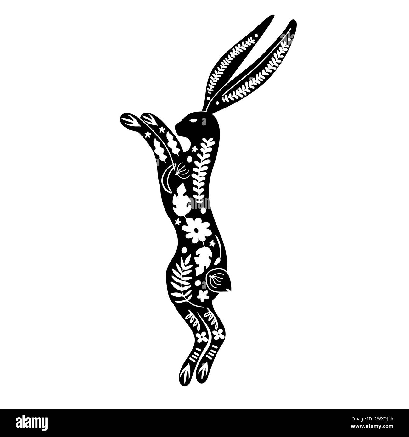Hand drawn Decorative Easter Bunny Linocut Stock Vector Image & Art - Alamy