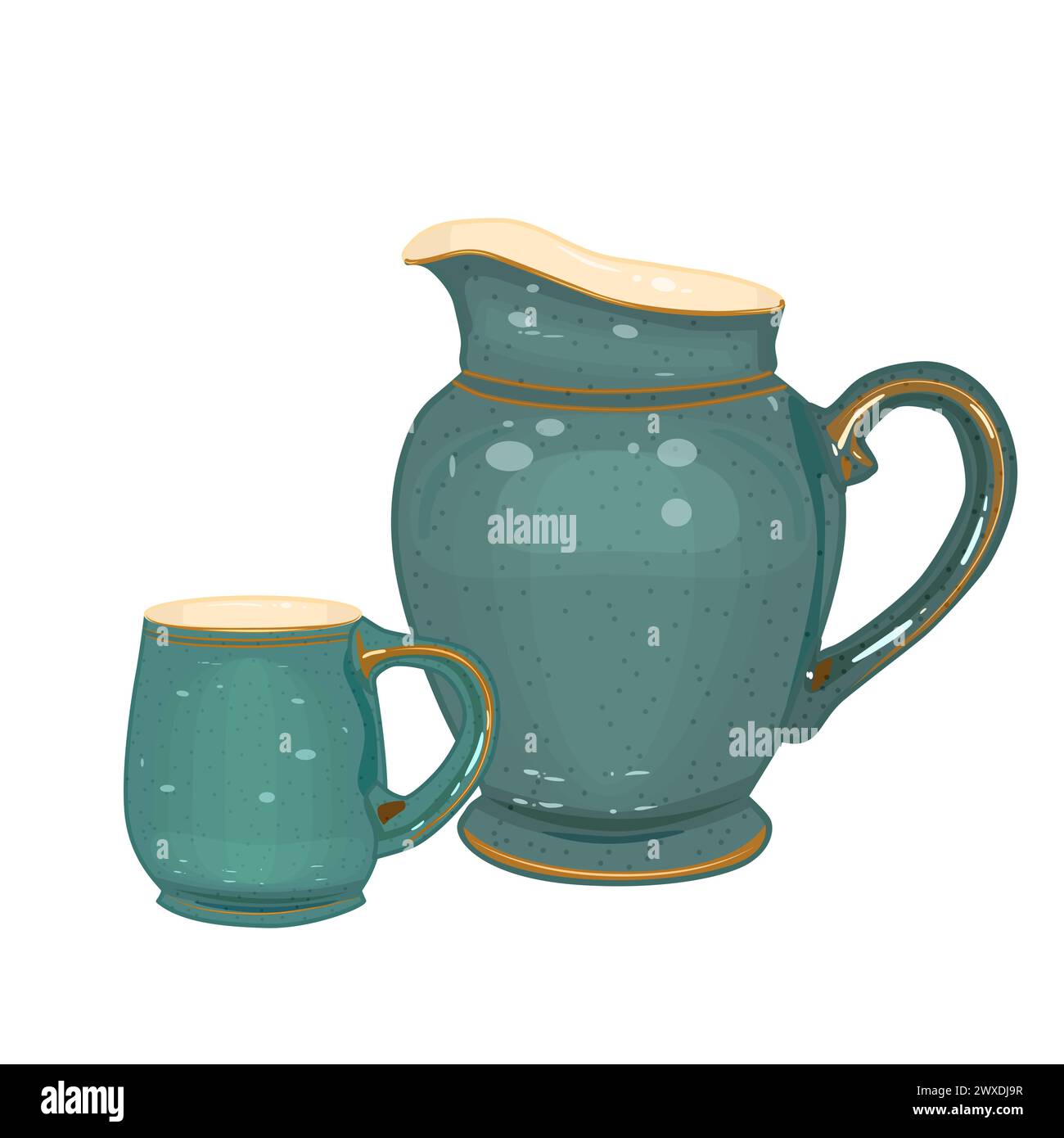 Pottery. Ceramic jug and mug. Clay pitcher and cup. Old porcelain ...