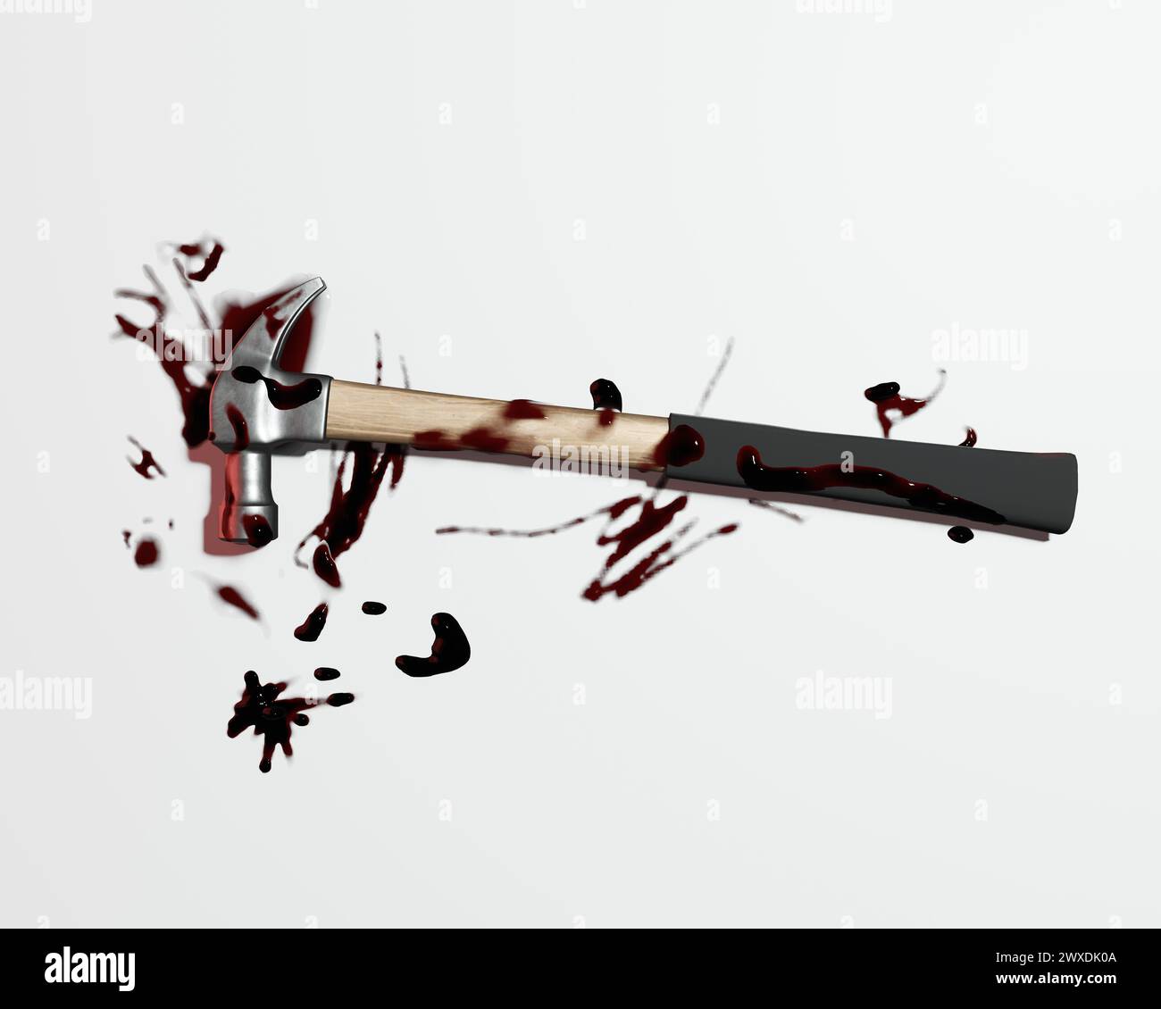 3d render of hammer with blood stain for crime scene or violence ...