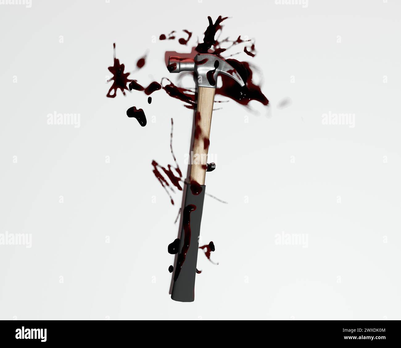 3d render of hammer with blood stain for crime scene or violence ...