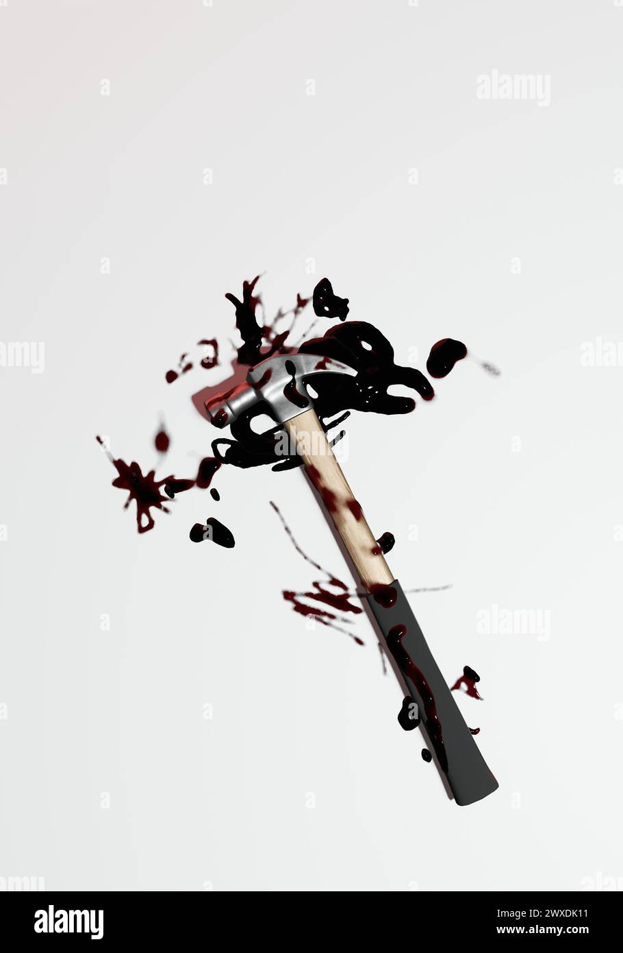 3d render of hammer with blood stain for crime scene or violence ...