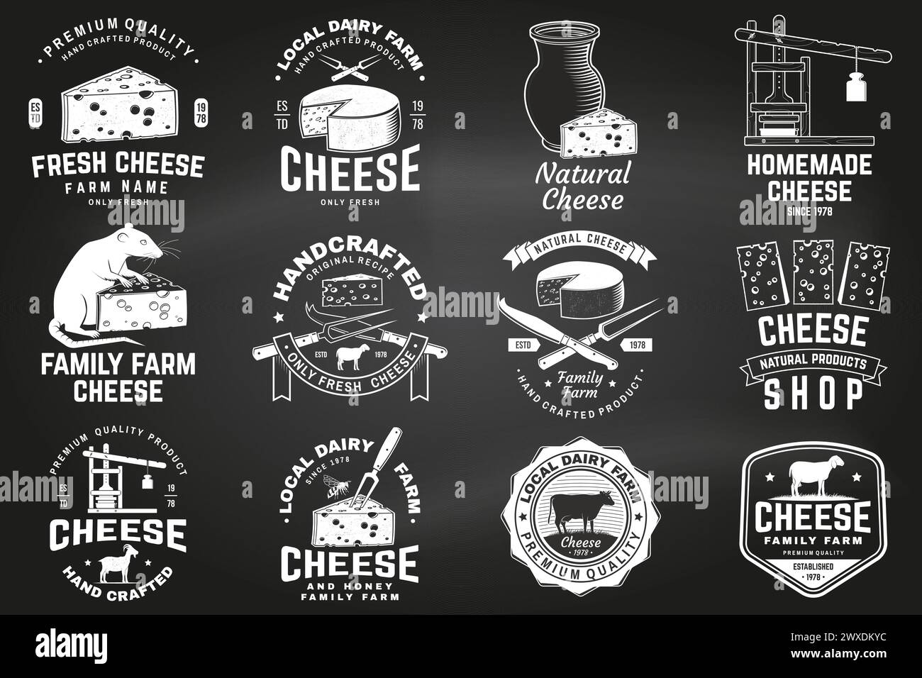 Cheese family farm badge design on the chalkboard. Template for logo ...