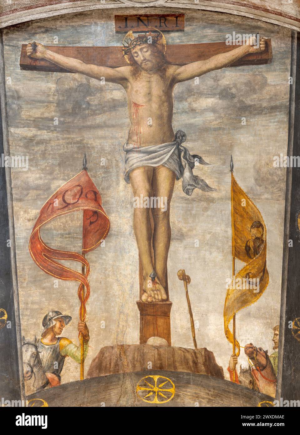 MILAN, ITALY - MARCH 7, 2024: The renaissance fresco of Crucifixion ...