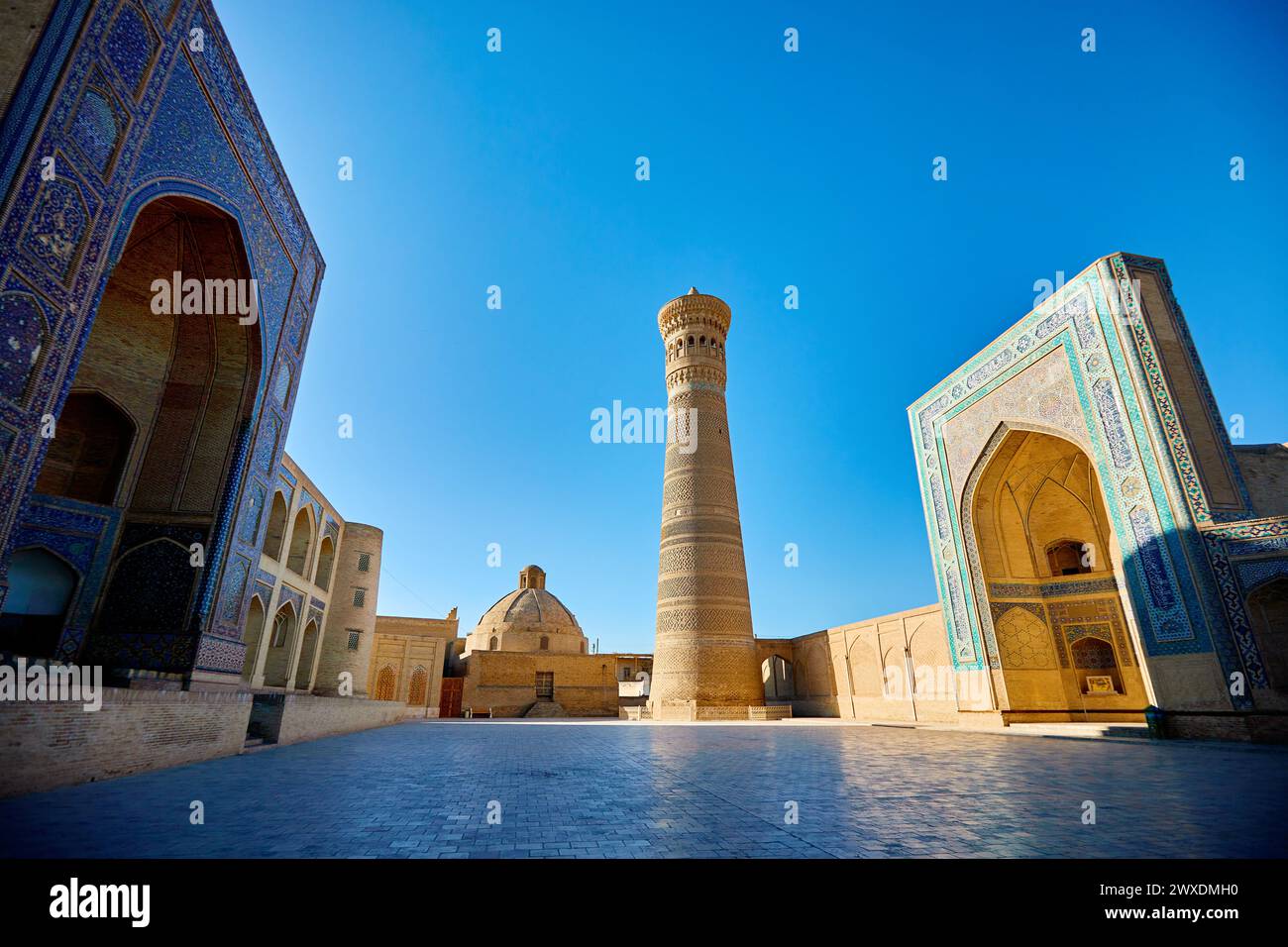 View of culture square and Kalyan minaret mosque masjid madrasah at ...