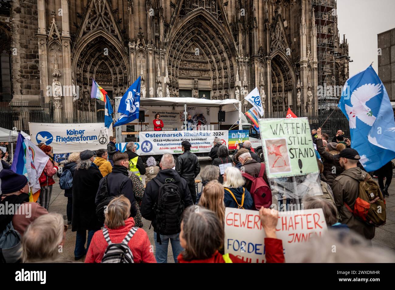 Cologne, Germany. 30th Mar, 2024. Several hundred people gather on ...