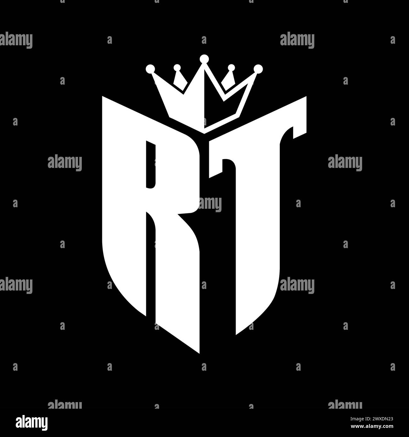 RT Letter monogram with shield shape with crown black and white color ...