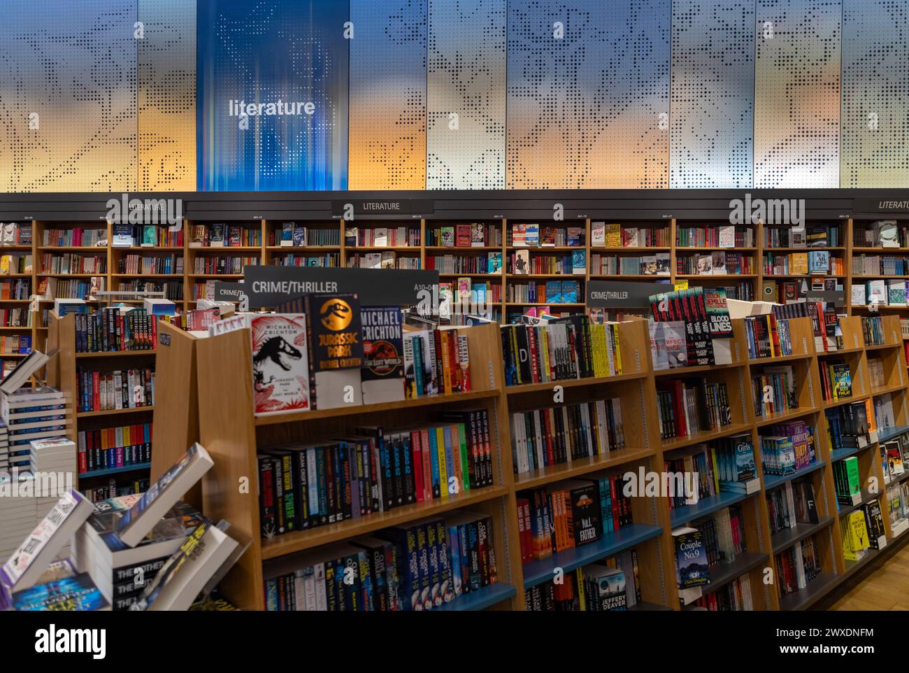 A picture of the crime and thriller section at a large bookstore Stock ...