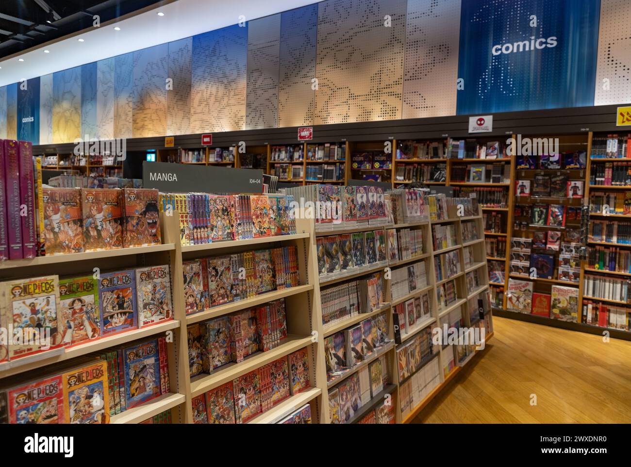 A picture of the manga and anime comics section at a large bookstore ...