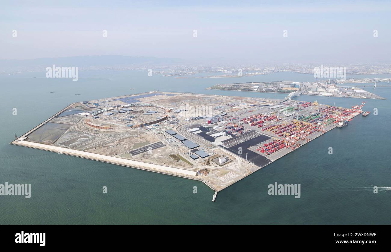 An aerial photo shows a venue for Expo 2025 Osaka, Kansai, Japan being ...