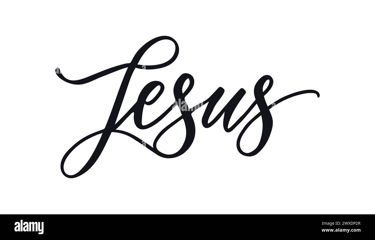 Jesus. Hand-drawn lettering. Christian quote. Solid outlines isolated ...
