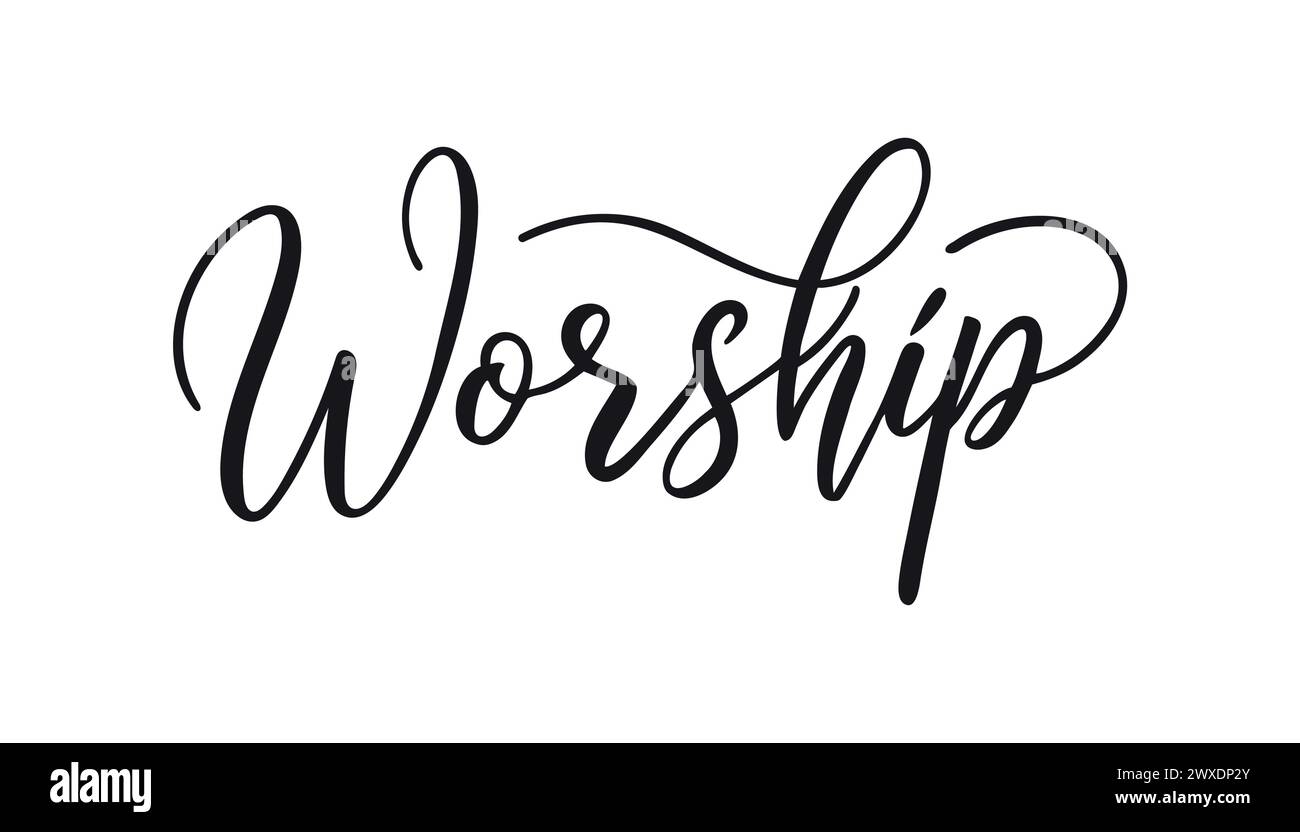 Worship - handwritten calligraphic inscription font on a white ...