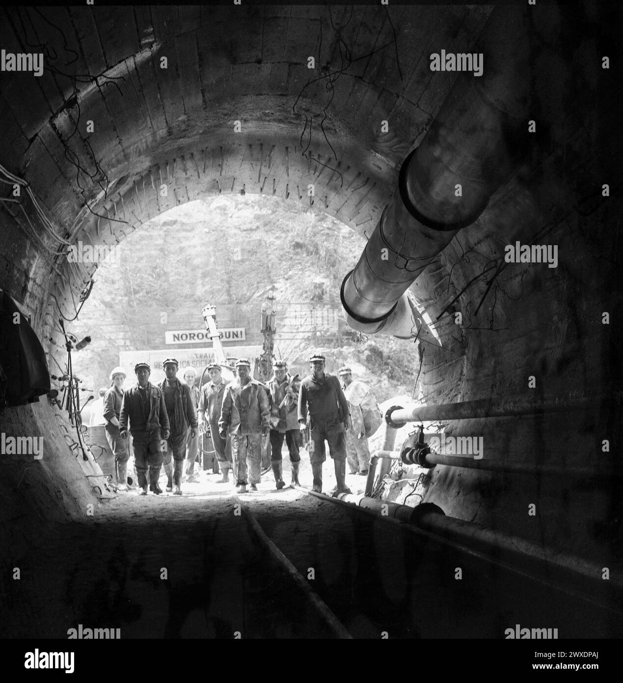 Socialist Republic of Romania in the 1970s. Group of miners entering a ...